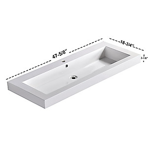 Dowell Long Topmount Single Bathroom Vanity Basin - White Resin, 48 x 18