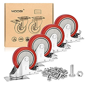 4 inch Heavy Duty Casters Load 1800lbs,Lockable Bearing Caster Wheels with Brakes,Swivel Casters for Furniture and Workbench，Set of 4 (Free Screws)