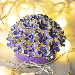 YU FENG 3inch Hinged Trinket Boxes Crystal Jeweled Enameled Purple Forget Me Not Flower Butterfly Trinket Jewelry Box for Women Girls