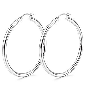 MILACOLATO S925 Sterling Silver Hoop Earrings 14K Real Gold Plated Hoops 3mm Chunky Large Big Hoop Earrings Hypoallergenic Lightweight Earrings for Women 15/20/30/40/50/60/70mm S 50mm