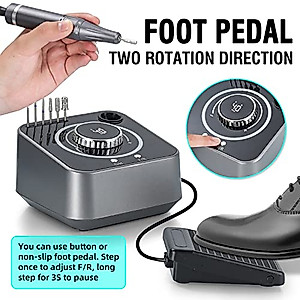 IBEBELI Professional Drill for Nails 40000RPM Max Upgrade Efile Kit for Acrylic Nails with Foot Pedal, 6 Drill Bits and 30 Sanding Bands All Inclusive Electric Nail Drill Set Home Salon Use Gray