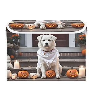 YMGQYJ Halloween Dog Storage Cube with Lid Collapsible Large Capacity Foldable Storage Basket Bin Organizer 16.5×12.6×11.8 inches