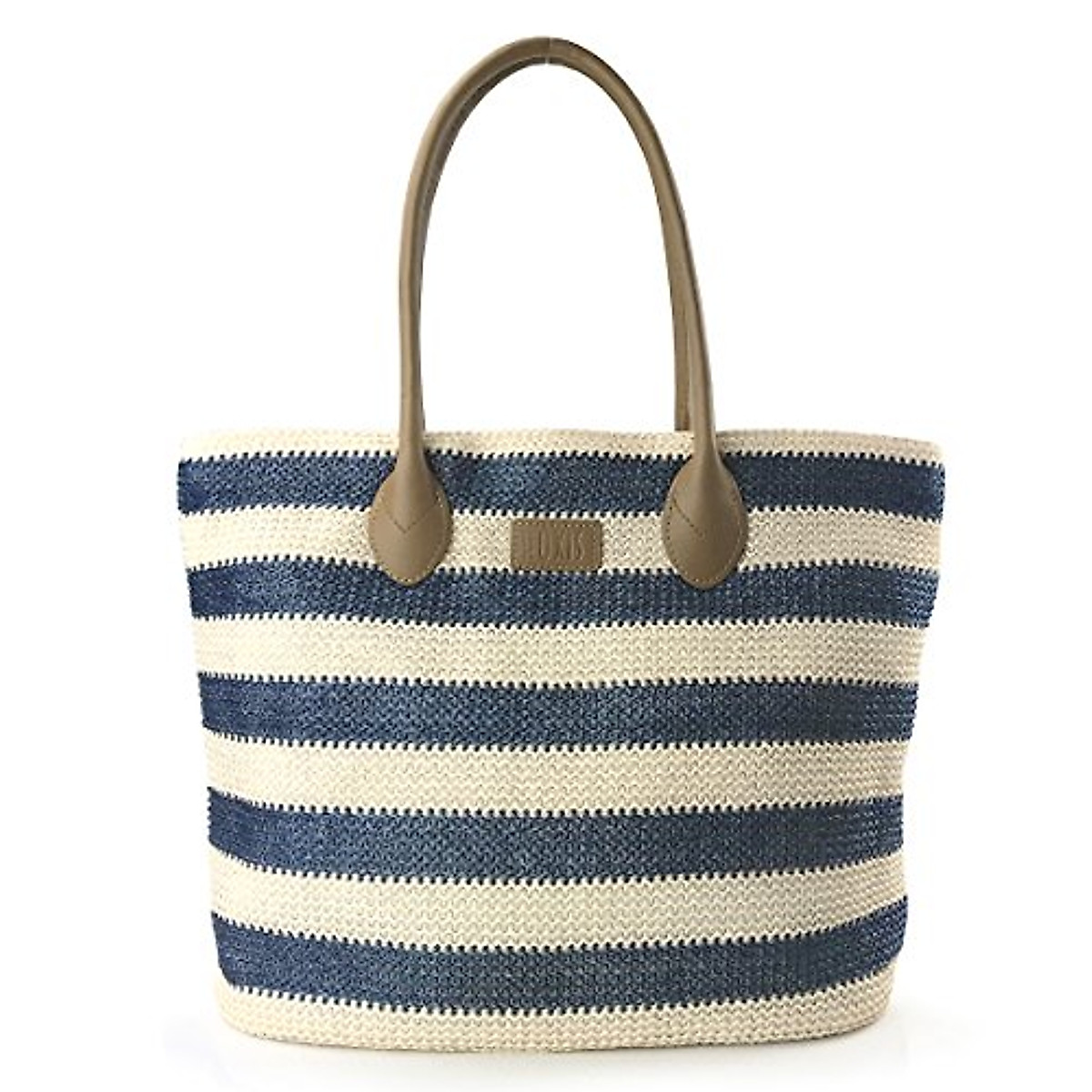 Striped Synthetic Straw Womens Tote Light Weight Vaction Shoulder Handbag (Navy)
