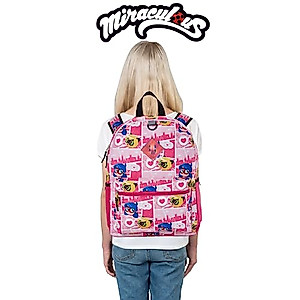 Miraculous Ladybug Cat Noir Backpack Set with Lunch Bag for Girls, 16 inch, 5 Piece Value Set, Pink