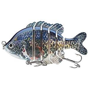BASSDASH SwimPanfish Multi Jointed Panfish Bluegill Swimbaits Topwater Hard Bass Fishing Crank Lure 3.5in/0.85oz (Pack of 6 Colors)