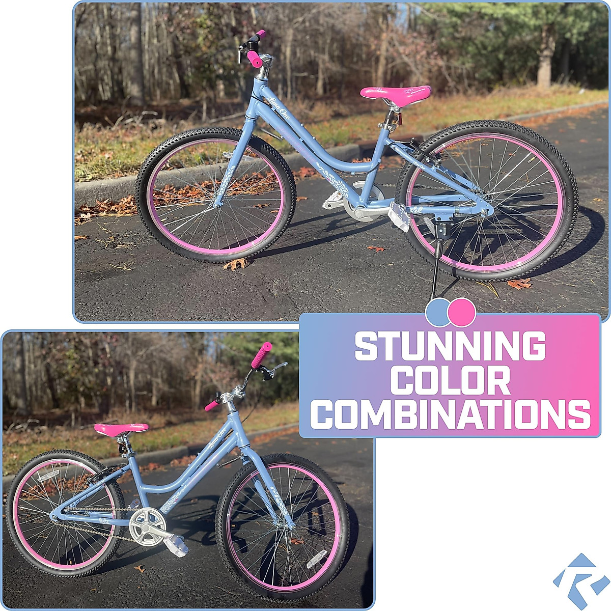 Revere Freestyle Kids 24" Girls Cruiser Bicycle for Ages 7-11 Years Old. Lightweight Aluminum Frame and Fork, Easy to Ride! Premium Parts, Premium Design, Premium Safety! (Periwinkle)