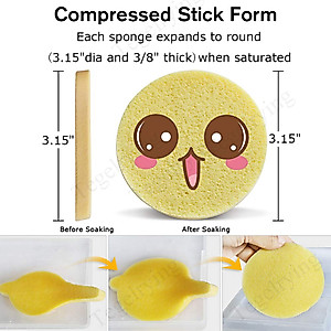 Facial Sponge Compressed,60 Pcs PVA Professional Makeup Removal Wash Round Face Sponges Spa Pads Exfoliating Cleansing for Women,Yellow