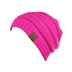C.C Trendy Warm Chunky Soft Stretch Cable Knit Beanie Skully, Neon Pink