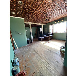 Faux Tin Glue Up Ceiling tile #148 Antique Copper pack of 10 2'X2' tiles (~ 40 sq.ft). Easy to install decorative ceiling tiles. Gorgeous antique look PVC tiles. Great as a backdrop.