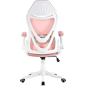 CEMKAR Ergonomic Office Chair, Home Office Desk Chairs with Thickened Cushion Waist Support and Adjustable Headrest Flip Arm, Metal Base Adjustable Mesh Swivel Designer High Back Office Chair (Pink)