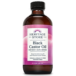 Heritage Store Black Castor Oil, Traditionally Roasted, Rich Hydration for Hair & Skin, Bold Lashes & Brows 8oz