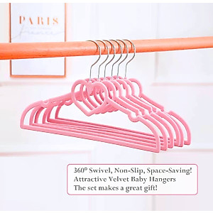 JIUXCF Kids Velvet Hangers 50 Pack, 12.8 Inch Non Slip Toddler Hangers, Ultra Slim Space Saving Childrens Hangers - 360° Swivel Hook, Cascade Design, Durable & Cute Baby Hangers (Pink