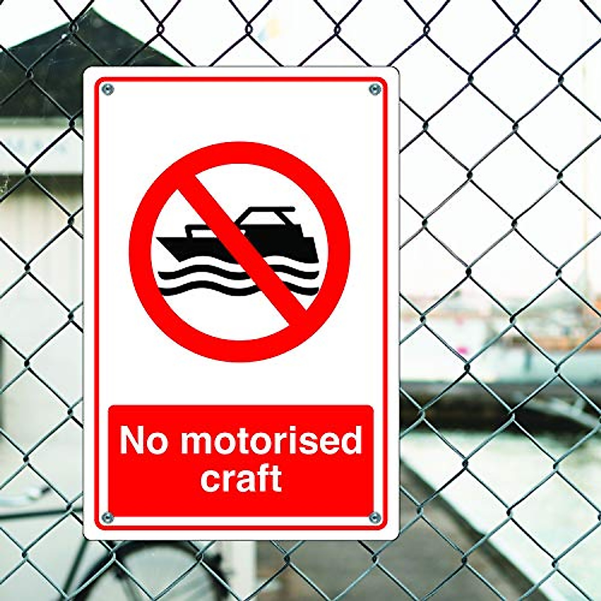 BannerBuzz No Motorised Craft Sign with Symbol Metal Aluminum Prohibited Sign Rust Free, UV Print Coated and Weatherproof Sign, Indoor Outdoor Use (24" W X 36" H, Sign without Holes)