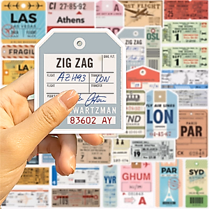 Kechup Vintage Boarding Pass Stickers - 40PCS Waterproof Retro Luggage & Laptop Stickers for Adults & Kids