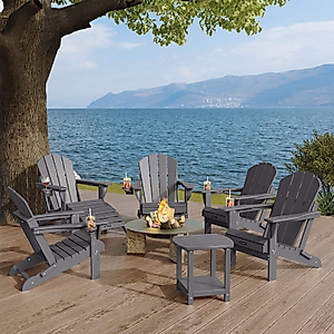 MUCHENGHY Outdoor Folding Adirondack Chair Weather Resistant Patio Chair with Cup Holder for Outside, Deck, Lawn, Backyard, Garden, Fire Pit, Campfire Lounger(Gray)