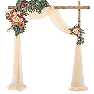 Mohoeey 20ft Ivory Wedding Curtains Arch Draping Fabric Ceremony Backdrop Decorations for Wedding Ceremony Party Ceiling Decor(2Panels)