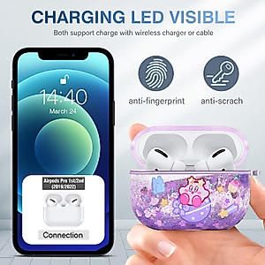 Ptnerbeh Cute AirPod Pro 2nd 1st Case for Women,Kawaii Japan Cartoon Anime Design Clear Glitter Liquid Quciksand Hard Shell Protective Case for Apple AirPods Pro 2nd/1st Generation Case