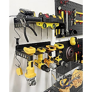 Power Tool Storage Rack, Amoowis Tool Organizer, Metal Shelf Utility Racks, Shelves for Garage Organization and Storage, Pegboard Drill Holder Wall Mount with Magnetic Strip for Screwdriver, Drill Bit