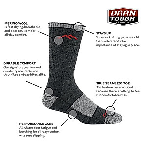 Darn Tough Men's Hiker Book Sock Full Cushion (Style 1405) Merino Wool, Black (Large 10-12) - 6 Pack