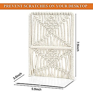 2 Pieces Boho Macrame Bookends Metal Book Stopper Farmhouse Modern Decorative Book Ends Movies CD Book Holders for Office Home Book Shelf (7.9x5.9x3.6 inch)