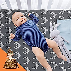 Dear Baby Gear Baby Blankets for Boys & Girls - Neutral Baby Blankets - Baby Girl Blanket & Baby Boy Blankets - Baby Blankets Unisex - Antlers Grey, Grey Blanket, No Ruffle 40x30 in