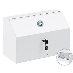KYODOLED Wall Mount Medicine Lock Box, Drug Cabinet with Key, Large Capacity Secure Steel Prescription, First Aid Kit for Emergencies Home and School use, White, 12.2 * 5.9 * 7.87 inch