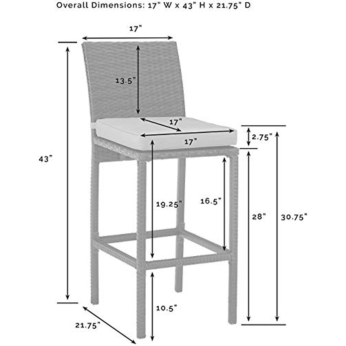 Crosley Furniture KO70143BR-GY Palm Harbor Deluxe Wicker Bar Stool with Cusion, Brown, Set of 2