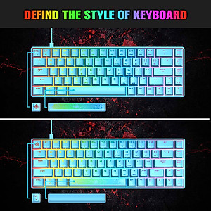 MAGIC-REFINER 60% RGB Mini Mechanical Gaming Keyboard,Portable 68 Keys,Blue Switches,Detachable USB Type-C Cable,TKL Keyboard with Two Keycaps for Windows Gaming PC(Blue)