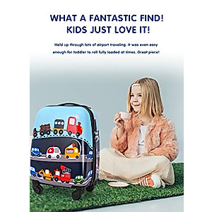 Lttxin Kids Rolling Luggage with Wheels Hard Shell Carry On Suitcase 18 inch for Toddler Boys Veholes
