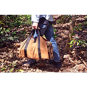 BCHWAY Firewood Carrier with Handles – Waxed Canvas Log Tote Zippers for Using as Shopping Bag - Wood Best Carrying at Home or Camping, Brown, Style A (FC-001)