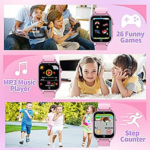 AWEHIRU Kids Smart Watch Girls Boys - Smart Watch for Kids Games Watch with 26 Games Music Player HDCamera Pedometer Alarm Video Flashlight Birthday Gifts for Kids 3-12 Years Old
