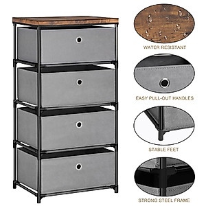 MOOACE Fabric Storage Dresser with Drawers, 4 Drawers Clothes Organizer and Storage Tower for Bedroom, Small Fabric Storage and Chest of Drawers, Gray