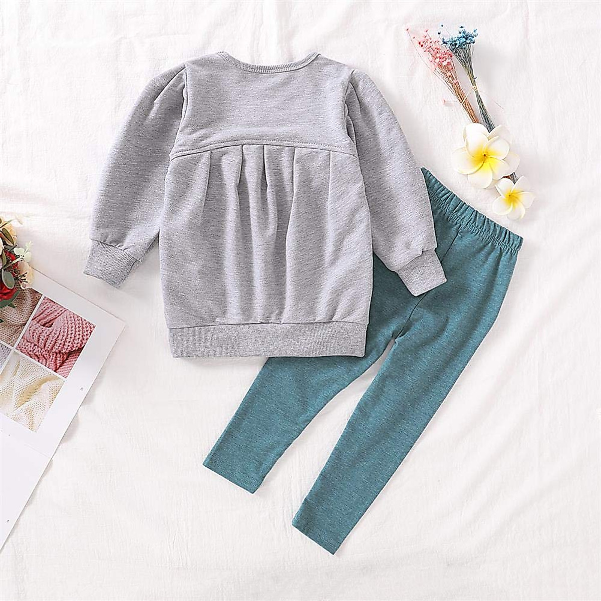 Ritatte Toddler Girls Clothes Winter Warm Long Sleeve Tops Long Pants Suit Kids Soft Cotton Fall Outfits 2Pcs Set(Gray,3-4T(110))