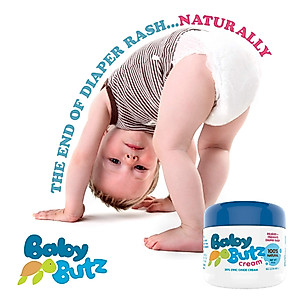 Baby Butz Diaper Rash Cream, 100% Natural Zinc Oxide Maximum Strength Butt Paste, Barrier Baby Cream to Help, Relieve & Prevent Diaper Rash, Hypoallergenic, Ointment for Newborns, Infants- 4oz
