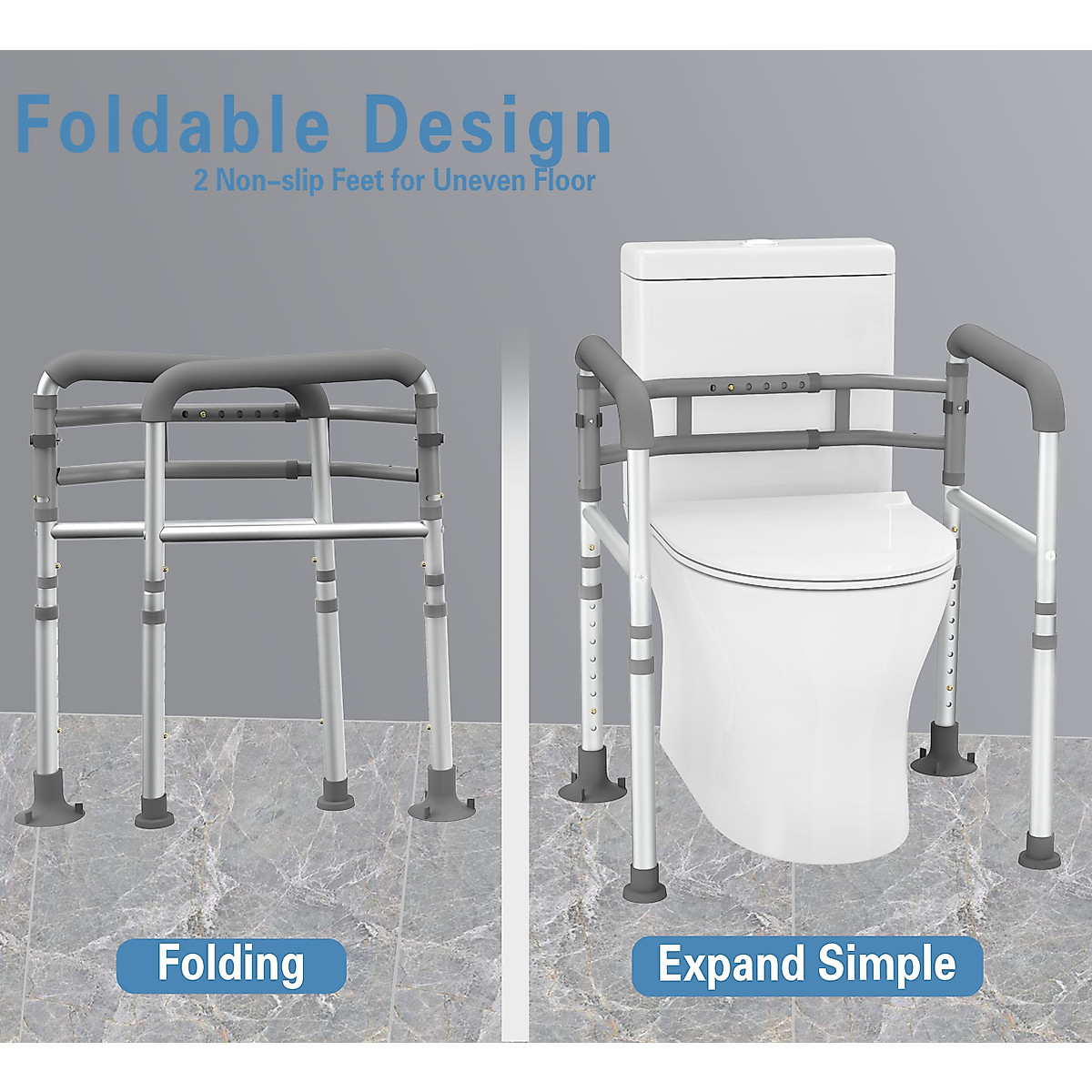 Delog Toilet Safety Rails 350 lb - Adjustable Toilet Safety Frame & Rails, Toilet Safety Rail for Elderly Adults, Toilet Handles for Seniors, Toilet Bars for Elderly & Handicap