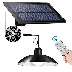 Vincent Solar Pendant Lights, Outdoor Waterproof Solar Powered LED Pendant Lights with Remote Control, Hanging Bright Shed Lights for Home Garden Patio Porch Barn Storage Lighting(Cool White)