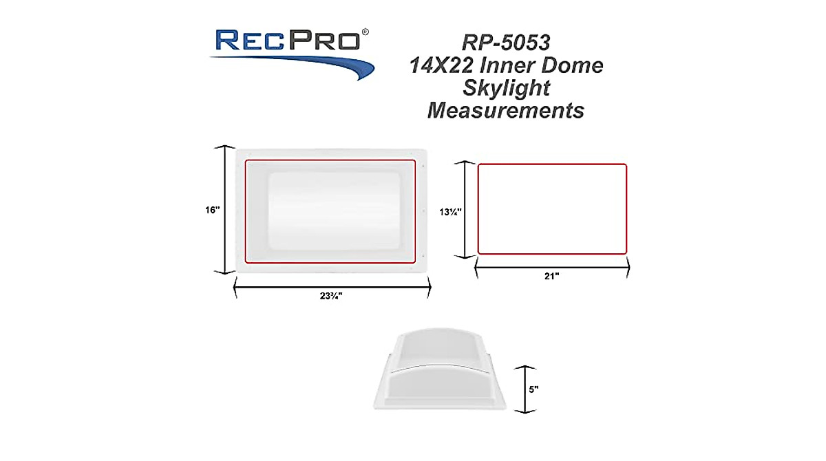 RecPro 14x22 RV Inner Skylight Dome with Clear Window | Easy Installation