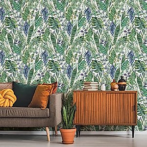 CHIHUT Green Leaf Wallpaper Peel and Stick Tropical Palm Leaf Wallpaper Self Adhesive Removable Greenery Wallpaper Botanical Contact Paper for Cabinets Walls Shelf Liner 17.7”x236” Vinyl Film