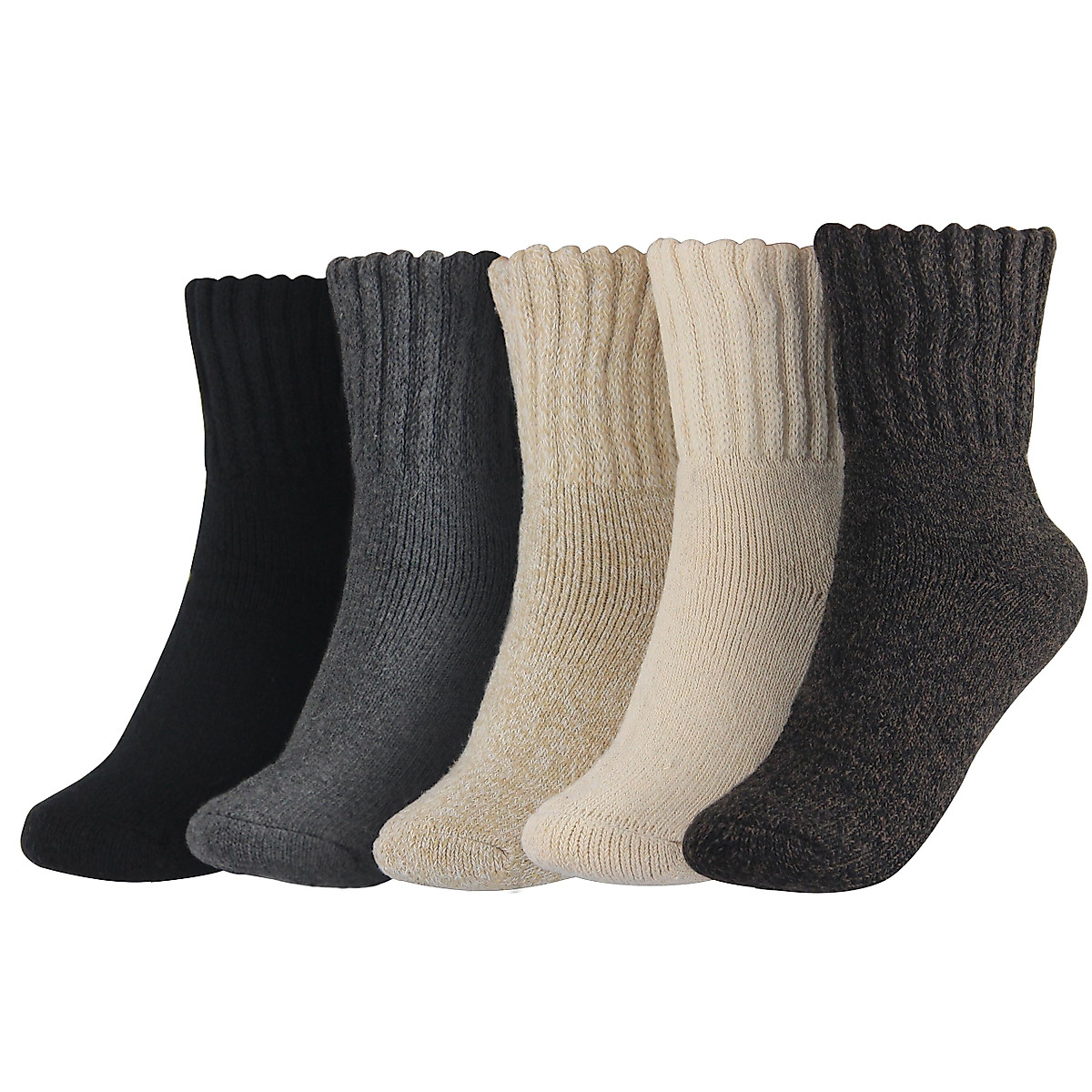 BenSorts Women Winter Solid Socks Thick Warm Wool Socks Cozy Crew Socks for Women Black White Gray Beige Brown 5 Pairs Pack