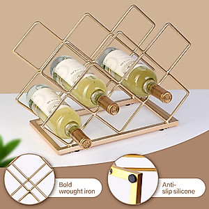 Drincarier Countertop Wine Rack - 10 Bottle Freestanding Modern Gold Metal Small Wine Rack - Tabletop Wine Holder Stand for Cabinet, Pantry, Wine Bottle Storage……