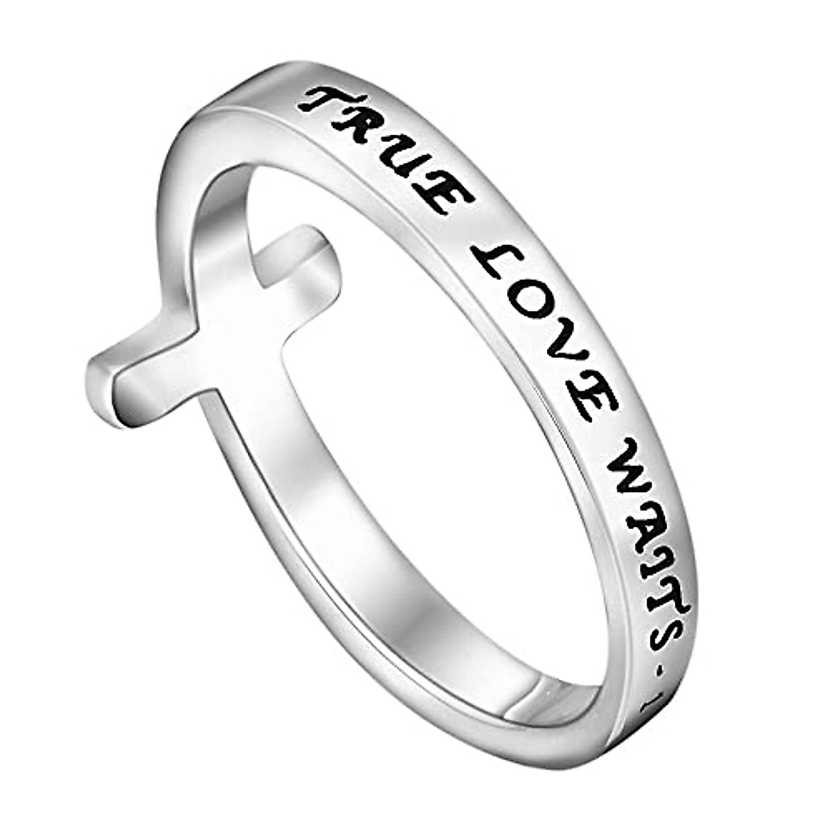 True Love Waits Ring Sideways Cross Purity, Christian Chastity Ceremony, Stainless Steel (7)