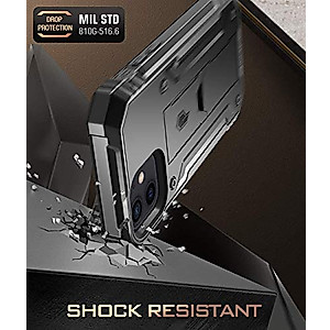 Poetic Revolution for iPhone 12 / iPhone 12 Pro Case 6.1 inch (2020 Release), Full-Body Rugged Dual-Layer Shockproof Protective Cover with Kickstand and Built-in-Screen Protector, Black