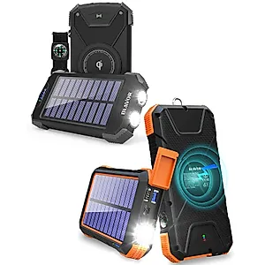 20,000mAh Fast Charger for Emergency Use Plus 10,000mAh Solar Power Bank for Cell Phone (Orange and Black)