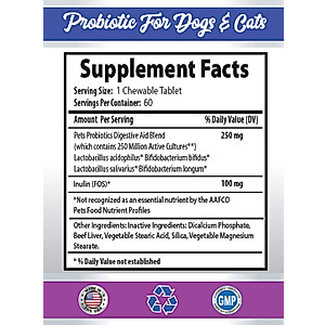 cat Digestive enzymes probiotics - PROBIOTICS for Pets - Dogs Cats - Bad Gas and Breath Treats - Advanced Immune Boost - cat probiotics Vomiting - 1 Bottle (60 Treats)