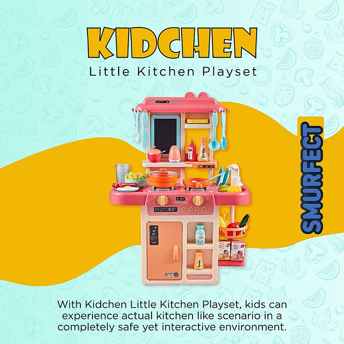 Surefect - Kitchen Play Set with Accessories- Mini Kitchen Set with Realistic Light Sound Steam Simulation- Indoor Games Cooking Playset with Water Outlet- Toys for Toddlers Children & Girls