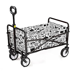 Collapsible Wagon Cart Set of Doodle Kitchen Tools on White Hand Drawn Cooking Icons Set Foldable Utility Wagon Large Capacity Garden Cart with Push Bar for Beach Camp Outdoor Shopping