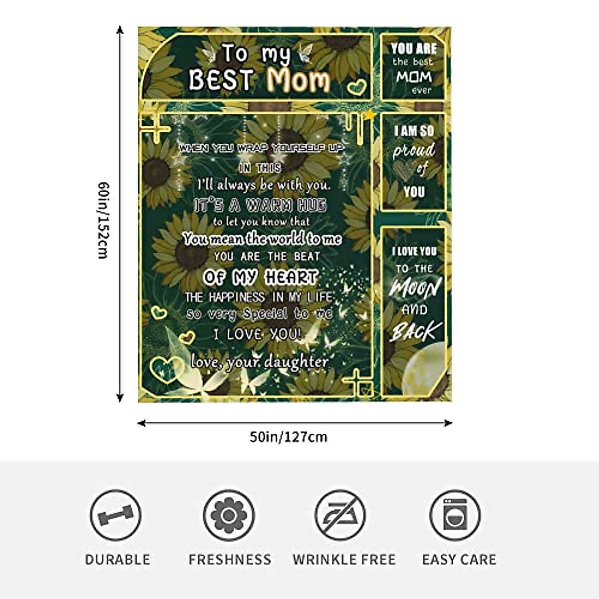 CHUSHYAR Mother Gifts,Mom Birthday Gifts from Daughter, Gifts for Mom,Mother's Day Blanket Gifts for Mom,Birthday Gifts for Mom,to My Mom Throw Blanket 60" x 50"