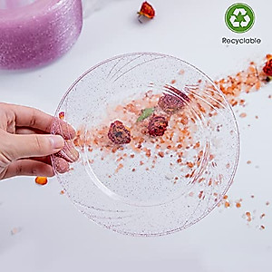 BUCLA 100pack Dessert Plates Pink Plates 6.5inch -100pack Plastic Dessert Forks 5inch-100Pack Disposable 9oz Rose Pink Plastic Cups- Perfect for Weddings& Parties&Mothers Day Plates