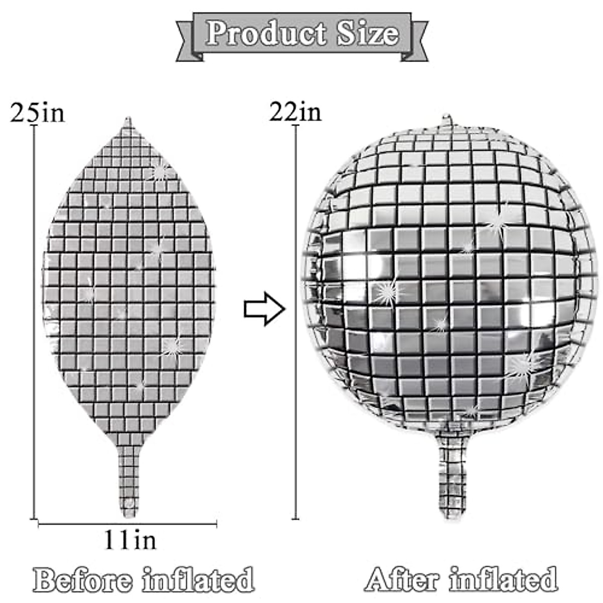 6 Pack Disco Ball Balloons for 70s Disco Party 22 Inch Large 4D Round Metallic Silver Disco Mylar Foil Balloons for Disco Theme Birthday New Year Party Decorations