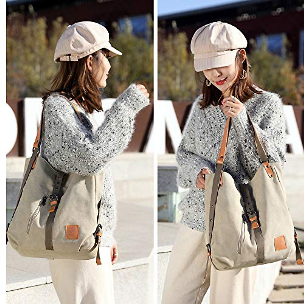 Cayla 3 Ways Canvas Purses Handbags Totes Shoulder Bag Backpack Hobo For Women (Khaki)
